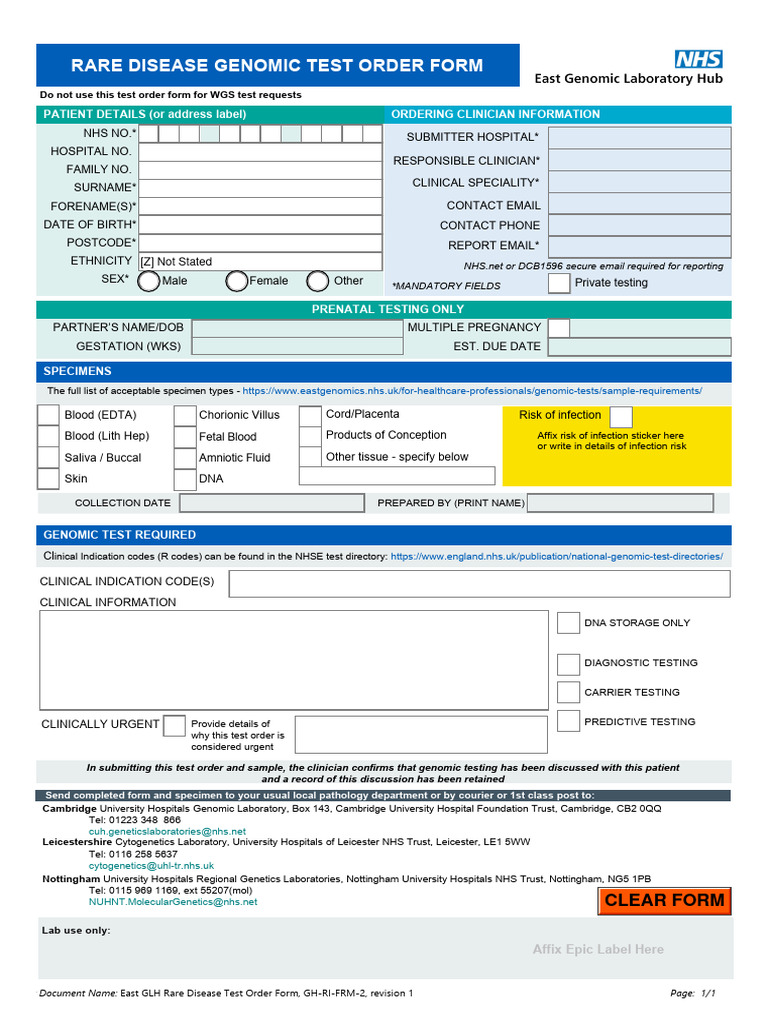 East GLH Rare Disease Test Order Form Adobe GH-RI-FRM-2 v1 dwUgUvG ...