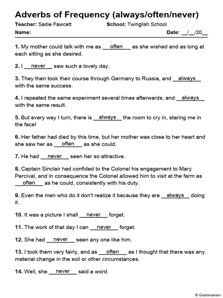 Mastering Adverbs of Frequency | PDF | Language Arts & Discipline ...