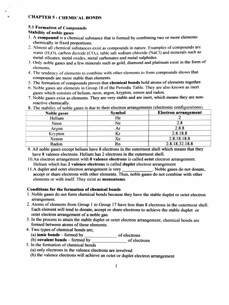 F4 C5 Chemistry Notes (Pg1-11) | PDF | Ion | Ionic Bonding