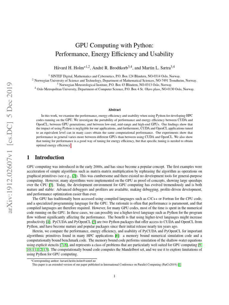 GPU Computing With Python: Performance, Energy Efficiency and Usability | PDF | Graphics ...