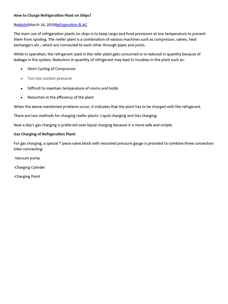 How To Charge Refrigeration Plant On Ships | PDF | Pump | Valve