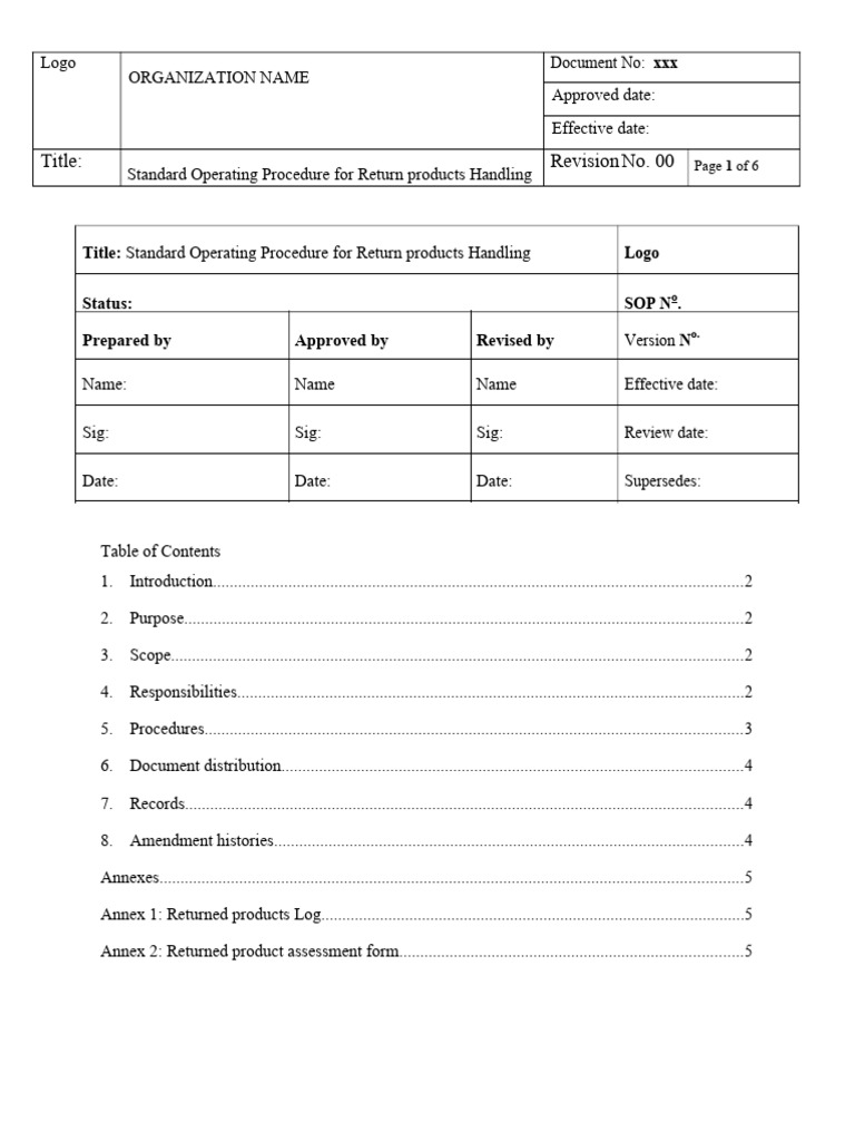 Sop Returned Products | PDF | Warehouse