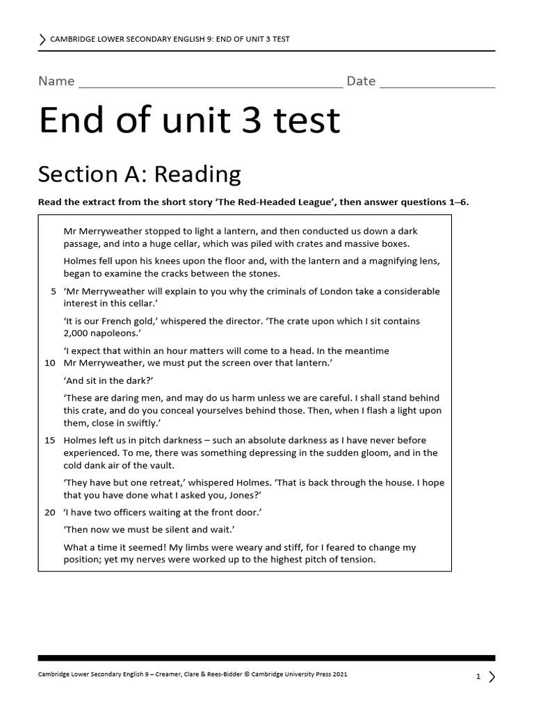 Unit 3 Test: Reading & Writing Tasks | PDF