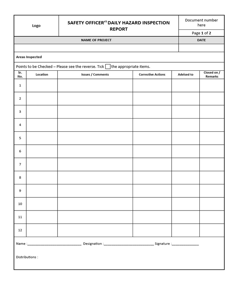 Daily Hazard Inspection Report | PDF | Occupational Safety And Health ...