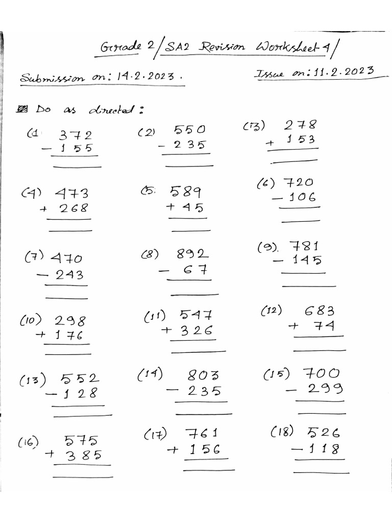 Grade 2 SA2 Revision WS 4 | PDF