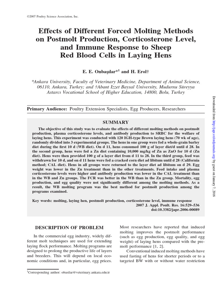 Effects of Different Forced Molting Methods On Pos | PDF | Zinc