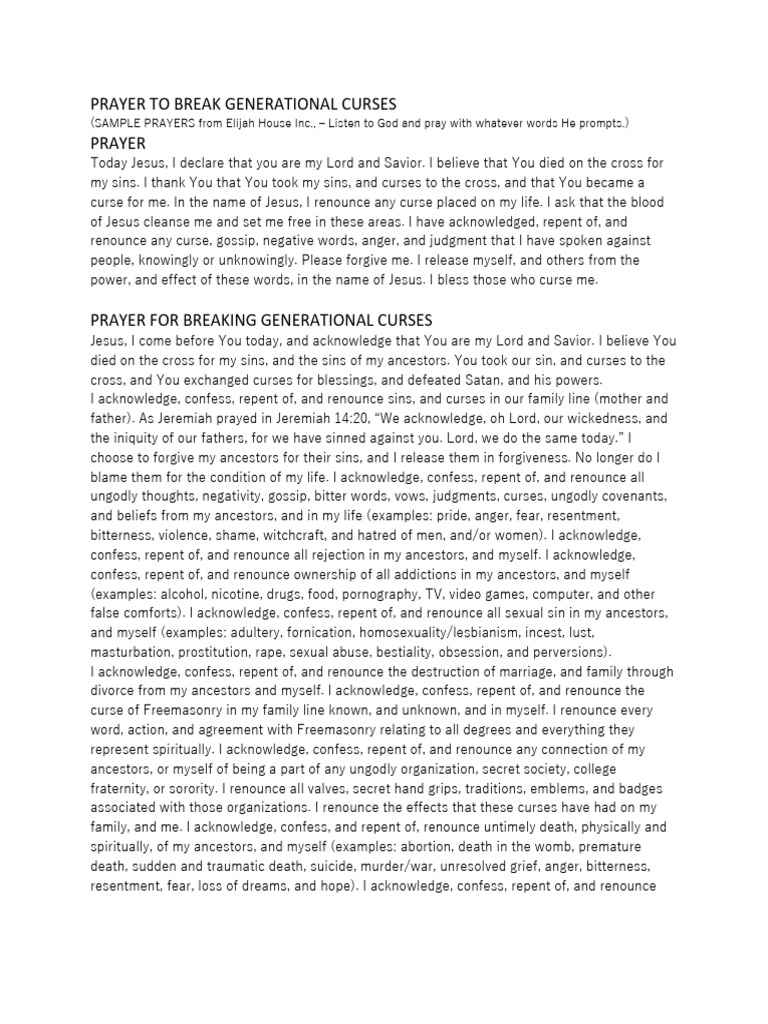Prayer To Break Generational Curses | PDF | Confession (Religion) | Jesus