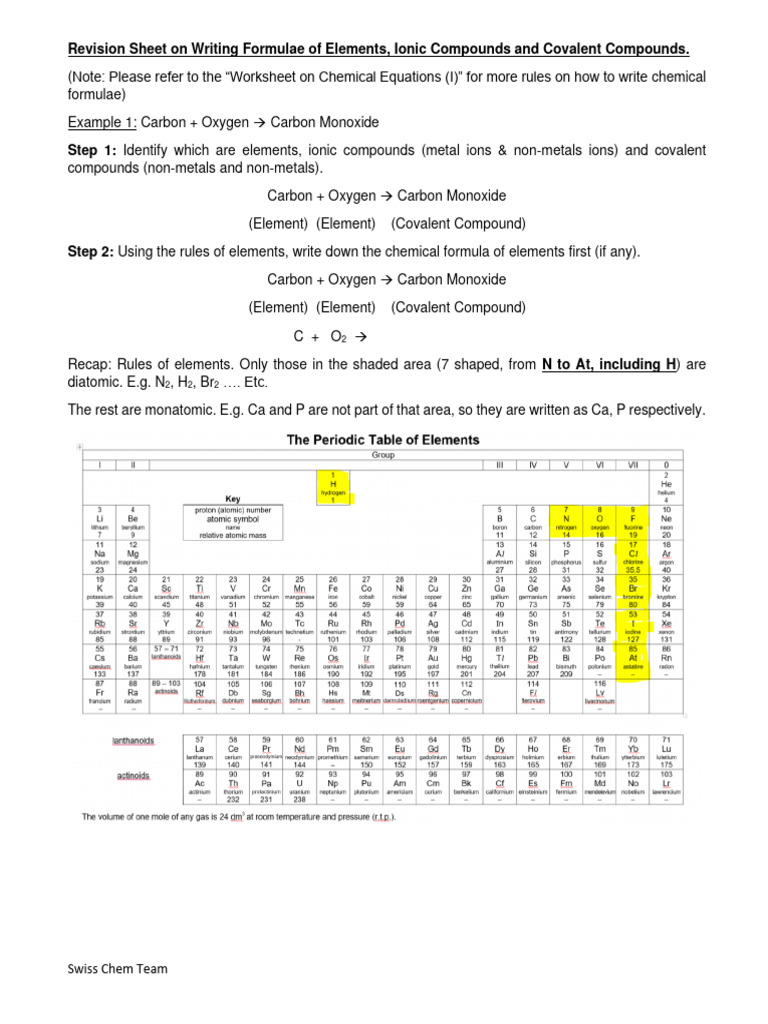 Revision Sheet On Writing Chemical Formulae 2024 | PDF | Chemical ...