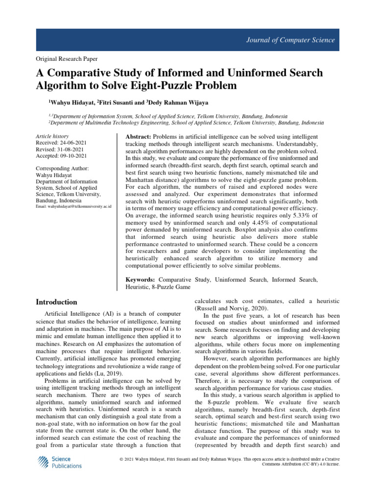 A Comparative Study of Informed and Uninformed Sea | PDF | Algorithms | Algorithms And Data ...