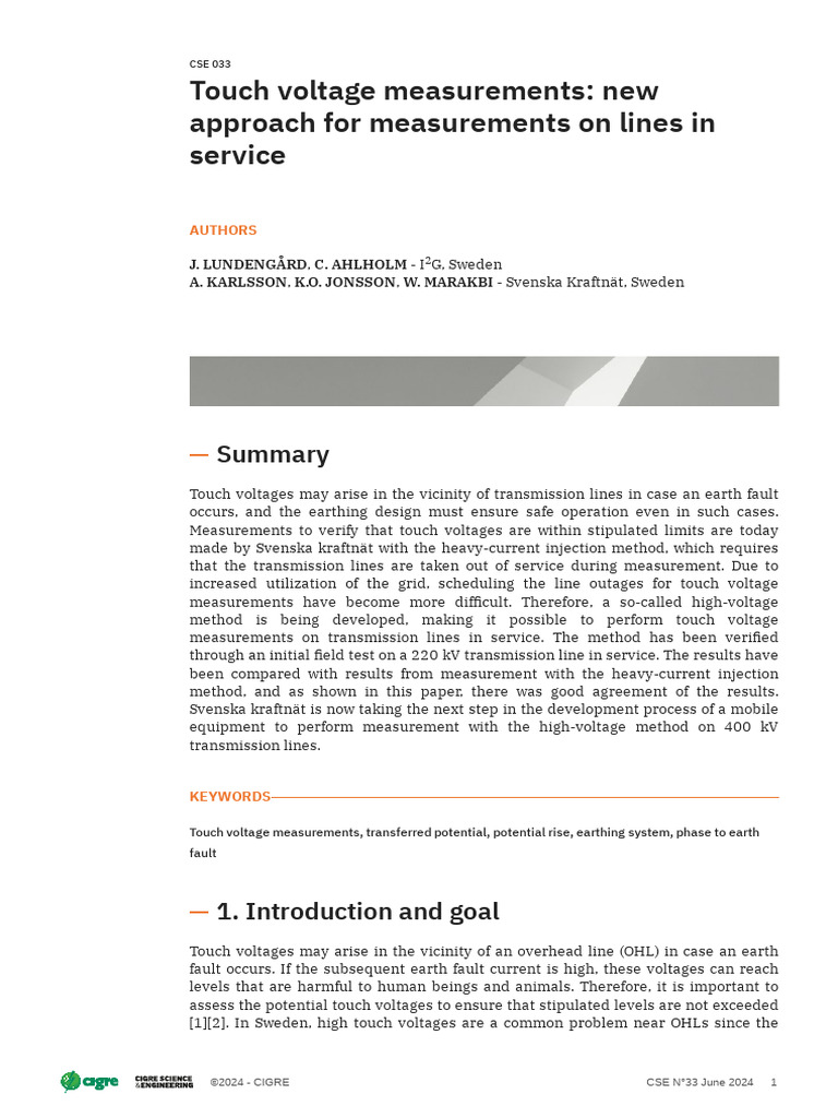 CSE - 33 Touch Voltage Measurements New Approach For Measurements On Lines in Service | PDF ...