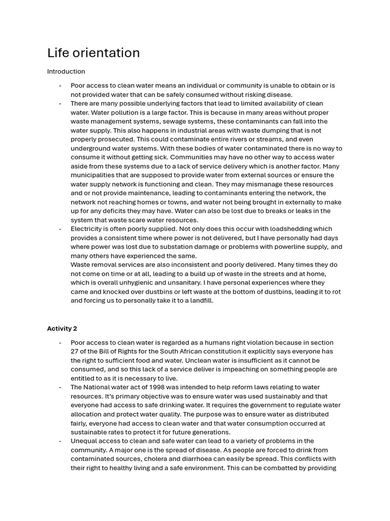 Life Orientation | PDF | Water | Drinking Water
