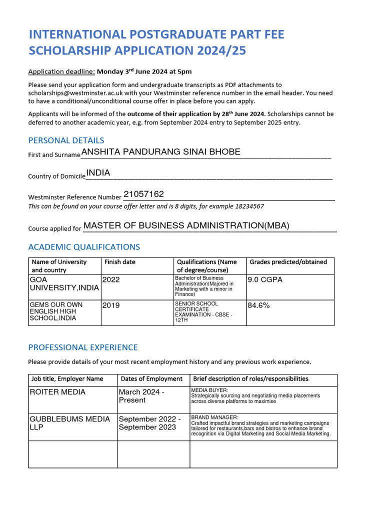 INT Postgraduate Part Fee Application Form 2024[1] | PDF | Postgraduate ...