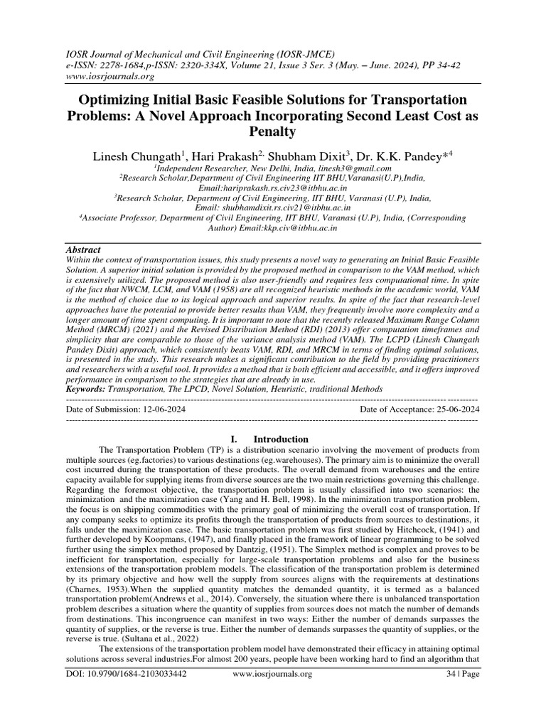 Optimizing Initial Basic Feasible Solutions For Transportation Problems ...