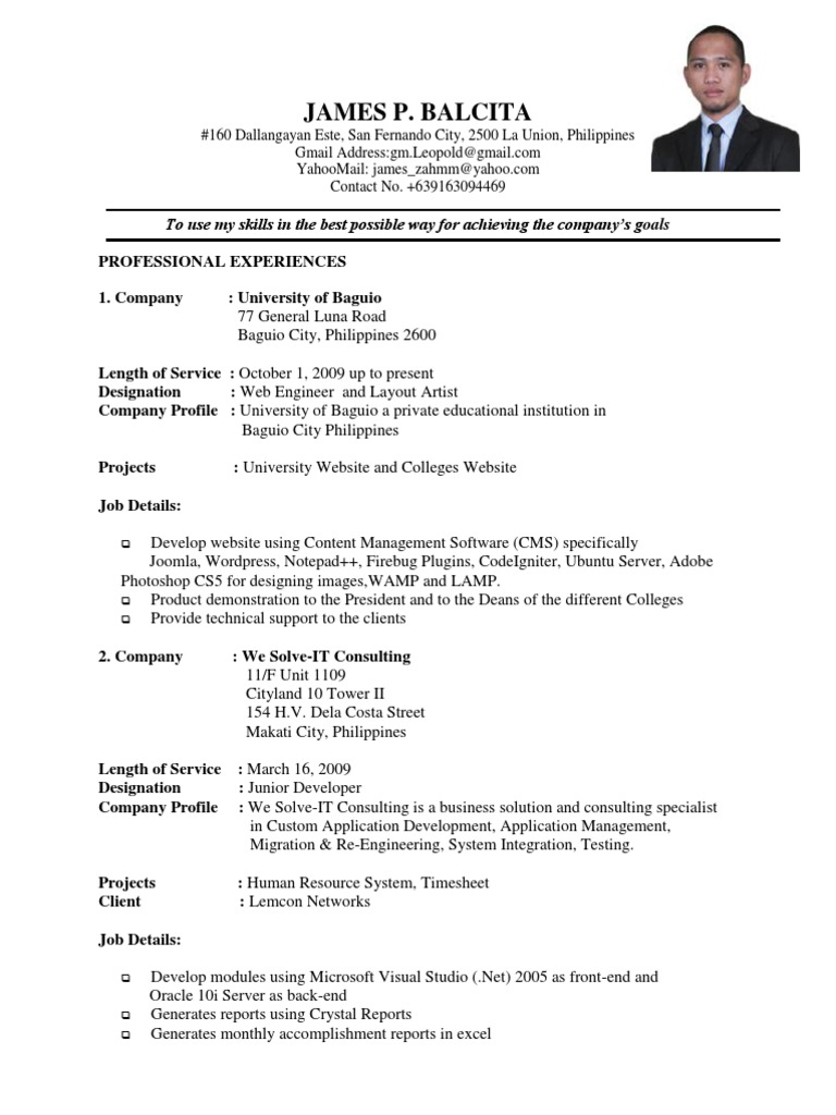 CV JamesBalcita | PDF | Software | Computing