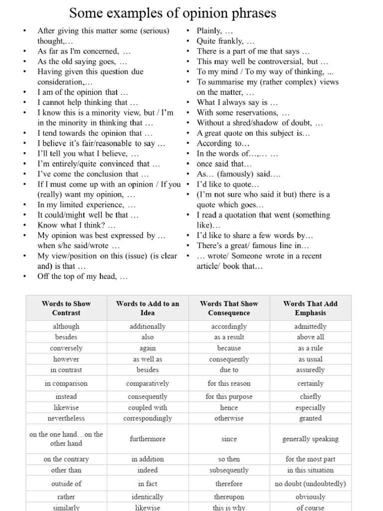 Opinion Phrases & Linking Words | PDF