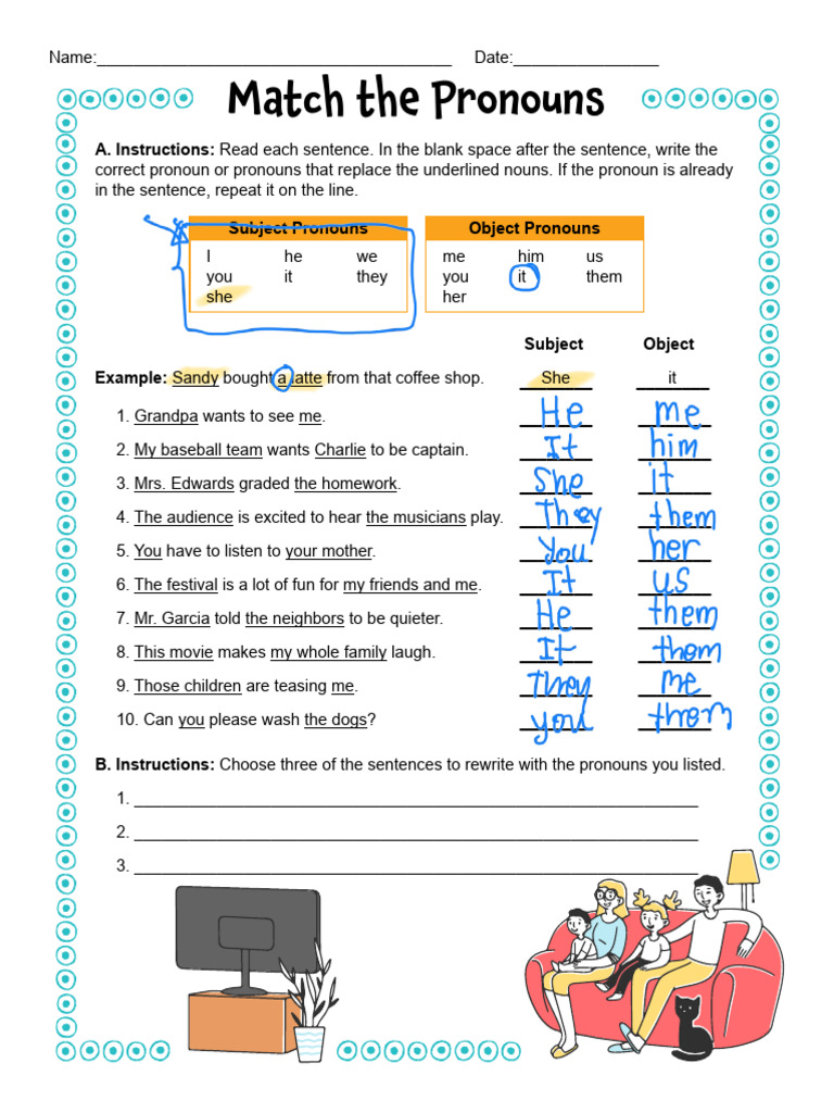 Pronoun Replacement Exercise Guide | PDF | Pronoun | Linguistic Typology