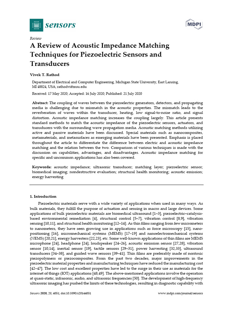 2021-A_Review_of_Acoustic_Impedance_Matching_Techniques | PDF | Piezoelectricity | Acoustics