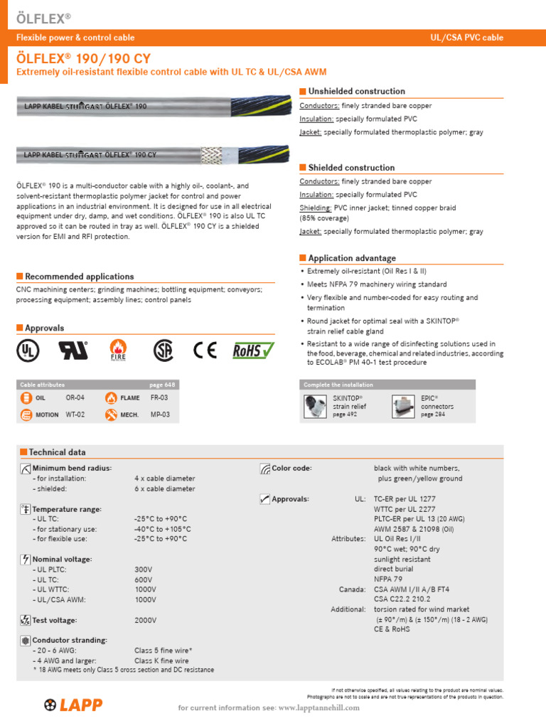 Lapp 601804cy | PDF | Electrical Components | Materials