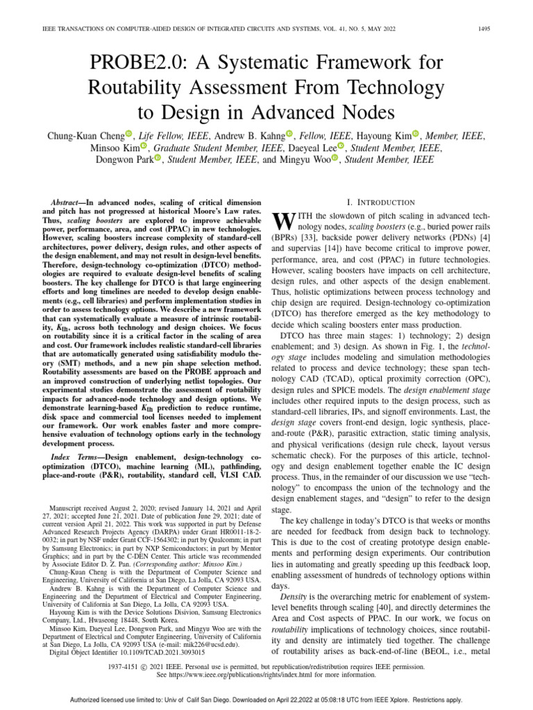 PROBE2.0: A Systematic Framework For Routability Assessment From Technology To Design in ...