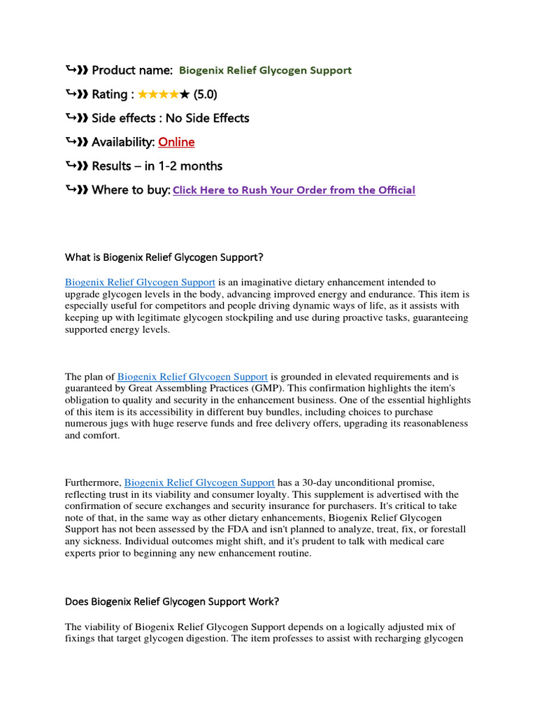 Biogenix Relief Glycogen Support | PDF | Cholesterol | Diabetes