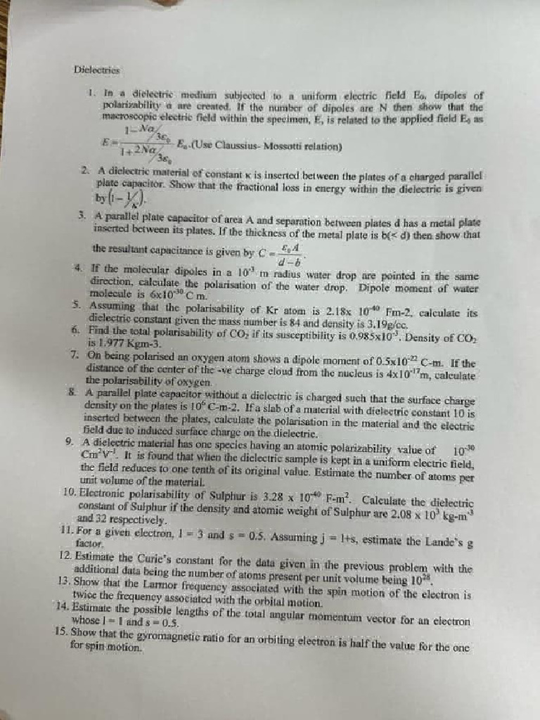 unit_5_numericals | PDF | Dielectric | Capacitor