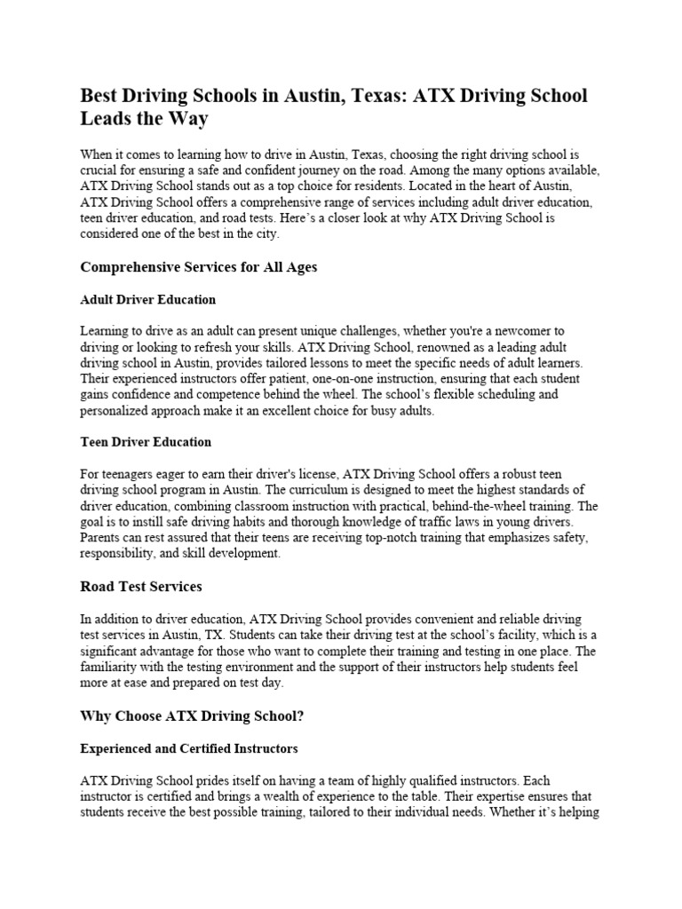 Top Driving School in Austin, TX | PDF | Cognition | Behavior Modification