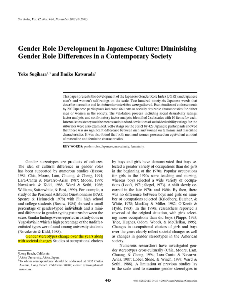 Gender Role Development in Japanese Culture Diminishing Gender Role ...