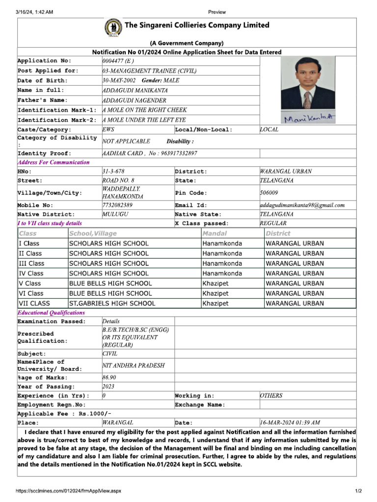 SCCL Application | PDF