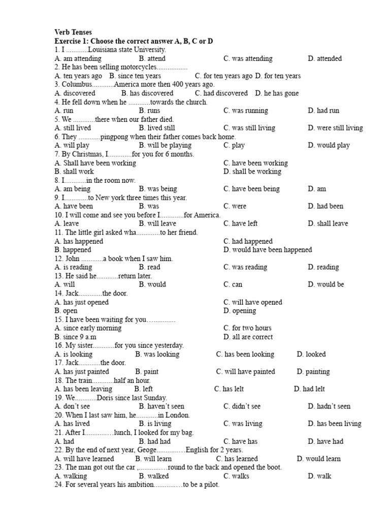 VERB TENSES - EX | PDF