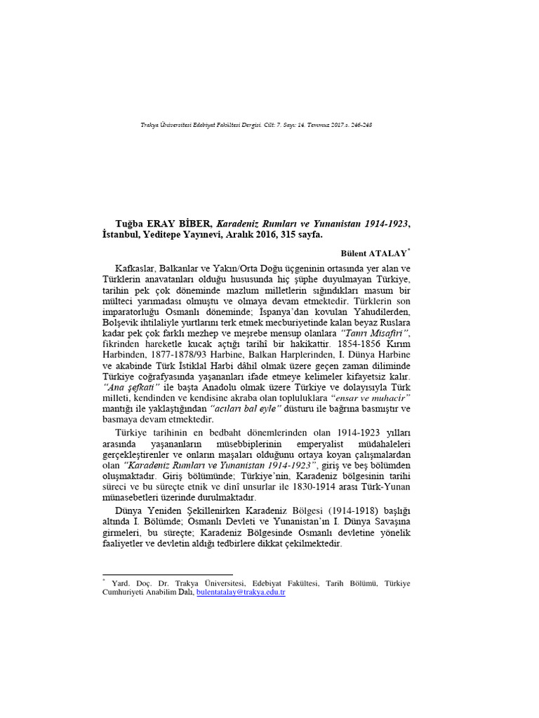 Bulent ATALAY Tugba ERAY BIBER Karadeniz | PDF