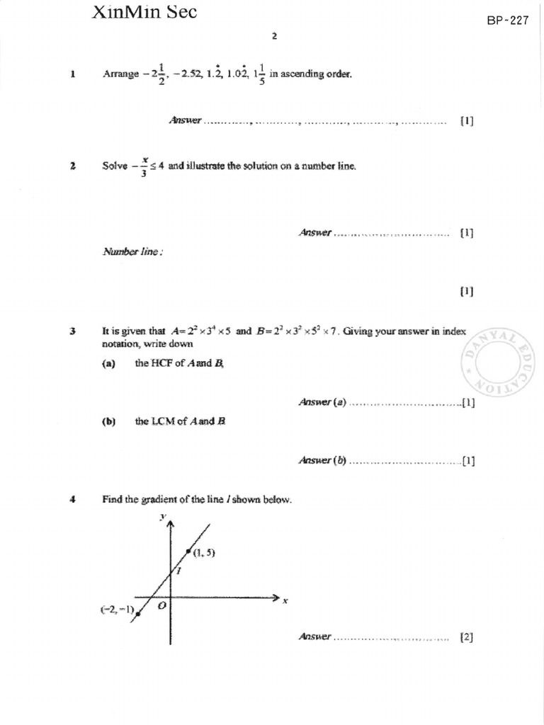 Sec 1 Math Xinmin Sec SA1 2017 | PDF