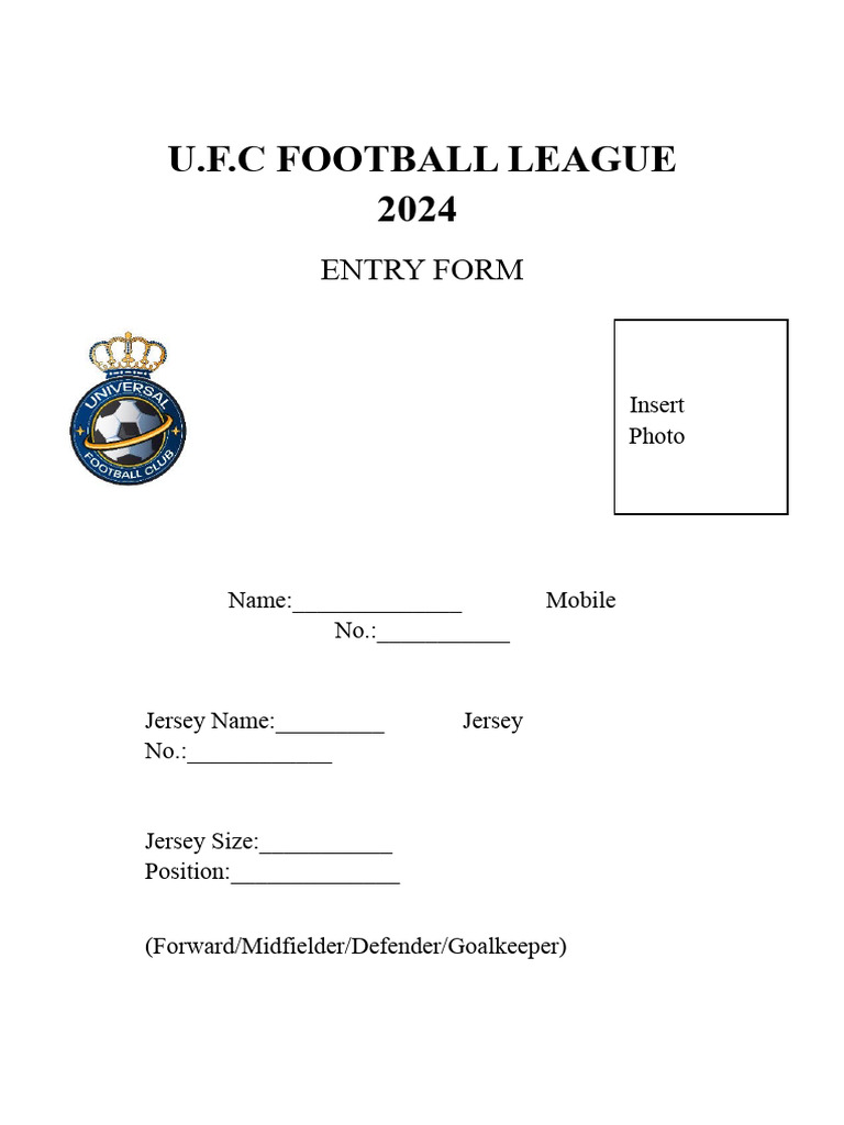 U.F.C Football League 2024 Entry Form | PDF