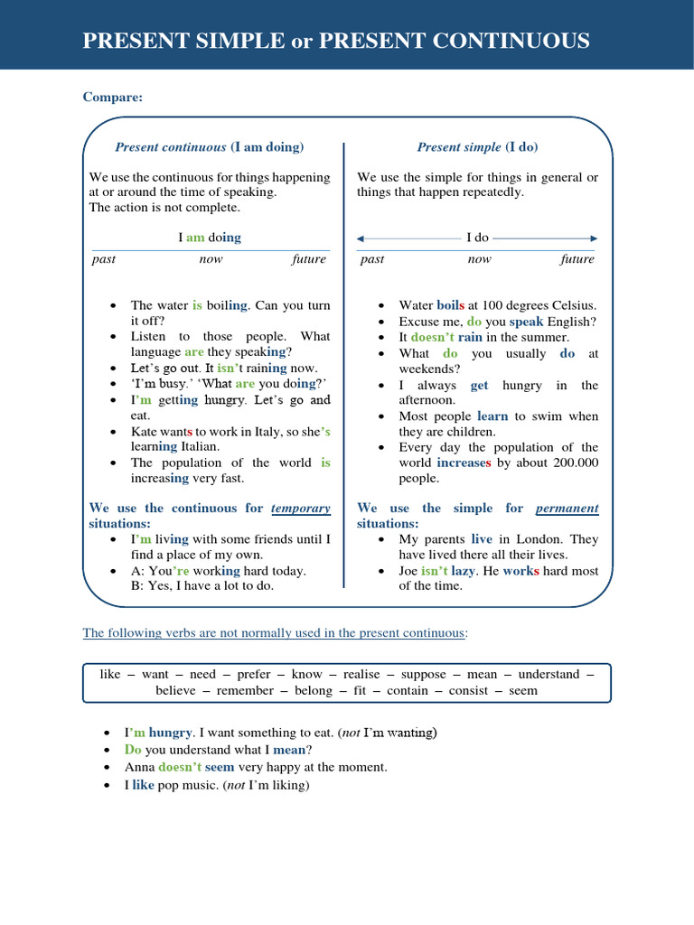 Present Simple Vagy Present Continuous - English Grammar in Use | PDF
