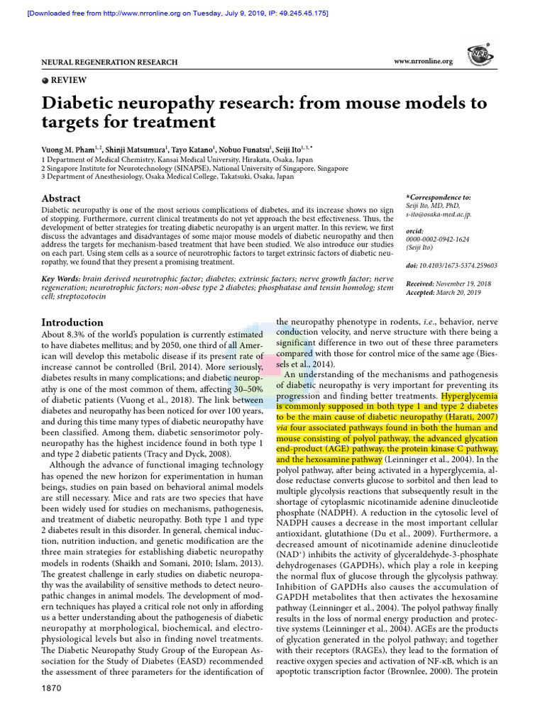 Diabetic Neuropathy: Mouse Models & Treatments | PDF | Diabetes ...