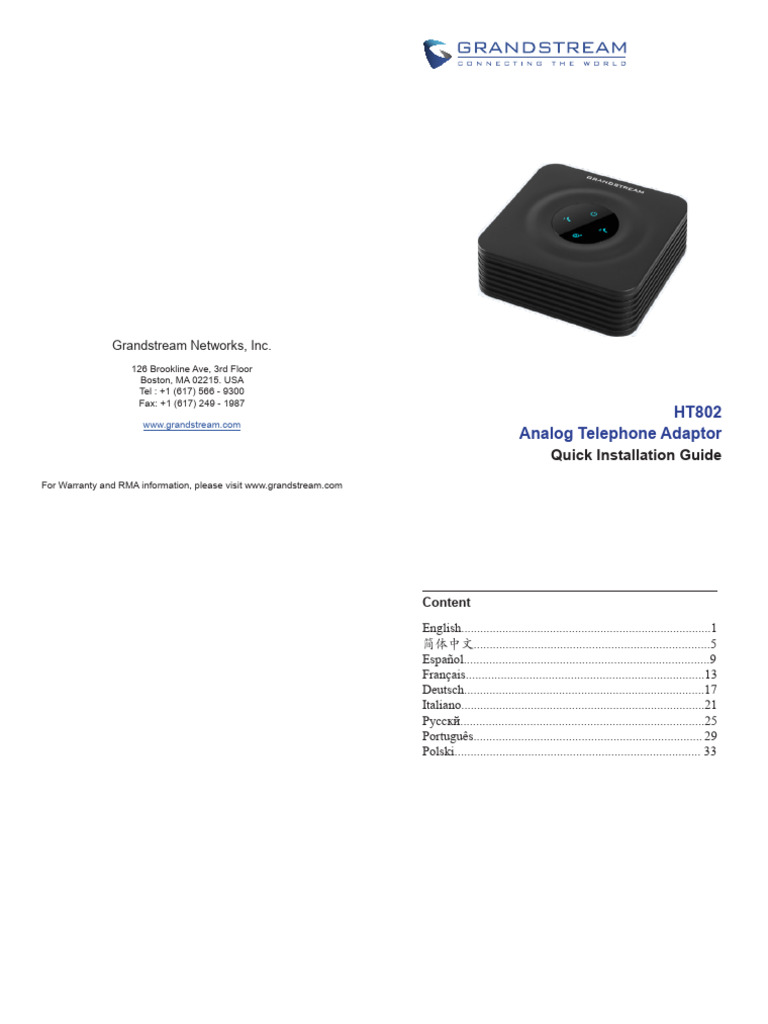 Grandstream HT802 - Quick - Installation - Guide | PDF | Voice Over Ip ...