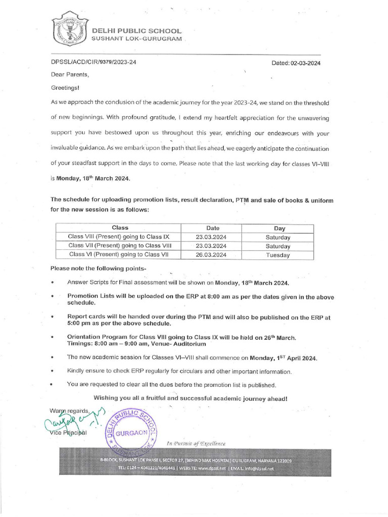Updated Year End Circular Classes VI To VIII | PDF