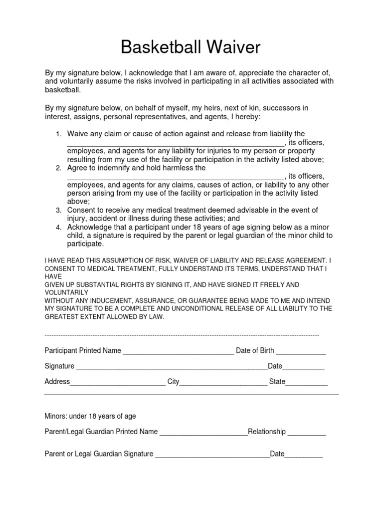 Basketball Liability Waiver Form | PDF