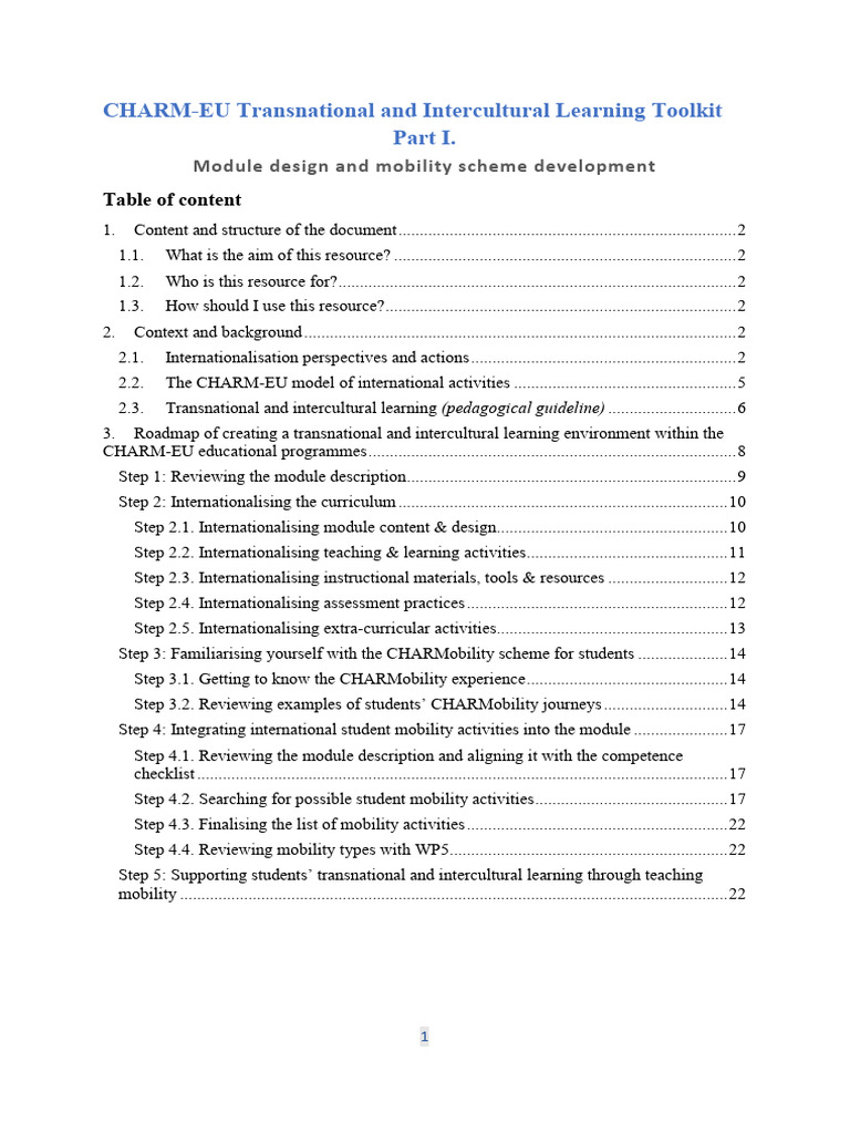 CHARM-EU - Transnational and Intercultural Learning Toolkit | PDF | Cross Cultural Communication ...