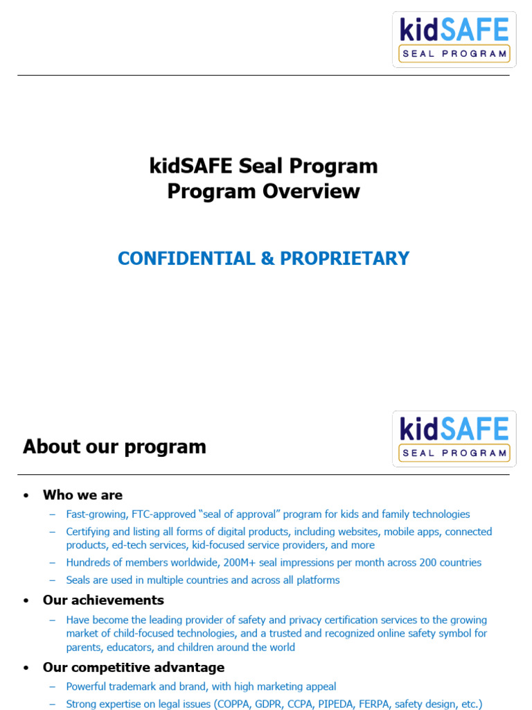 kidSAFE Seal Program Overview (Starting May 2022) 5.19.22C With Pricing ...
