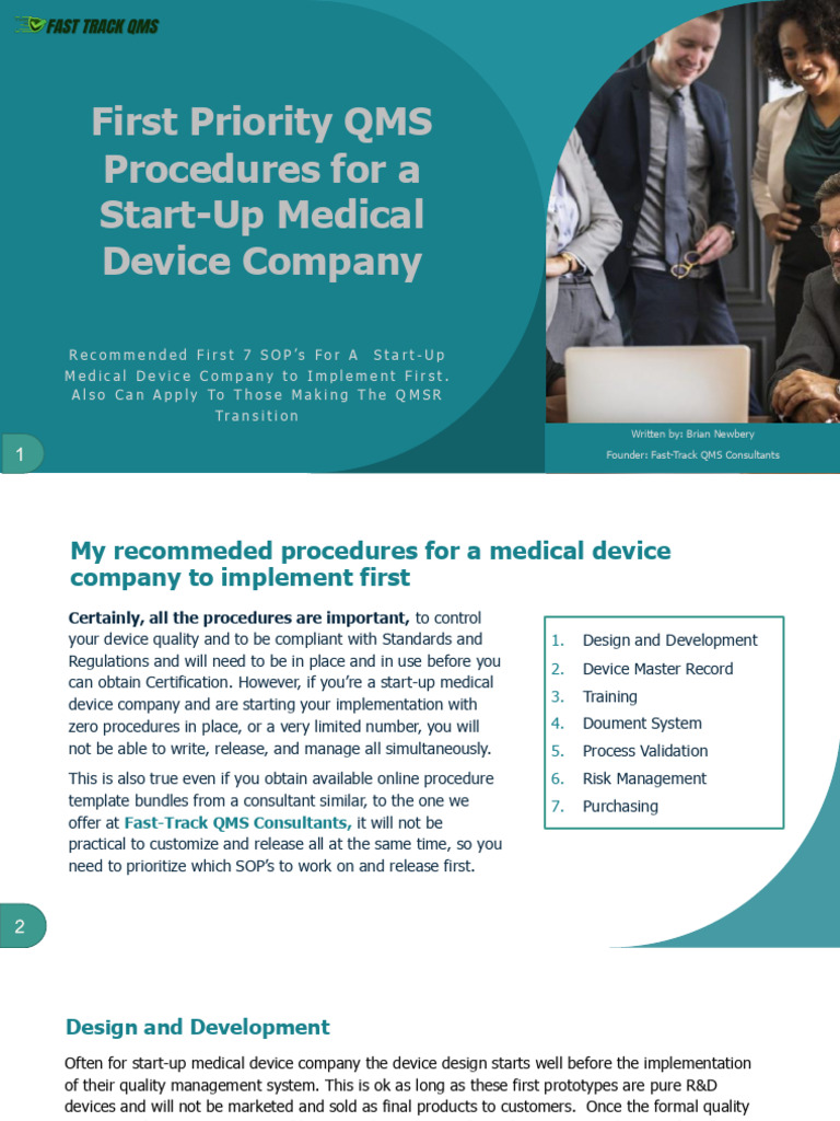 Start-Up Medical Device SOP Guide | PDF | Quality Management System ...
