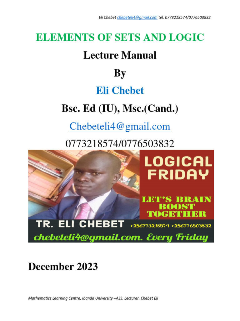 Elements of Sets and Logic Lecture Manal by Chebet Eli | PDF | Set (Mathematics) | Logic