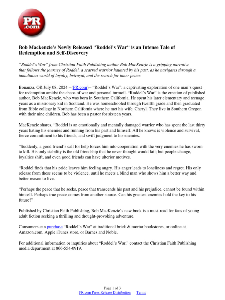 Bob Mackenzie's Newly Released "Roddel's War" Is An Intense Tale of ...