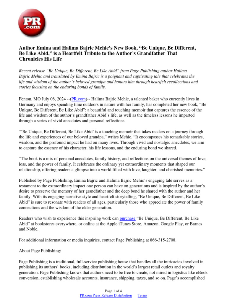 Author Emina and Halima Bajric Mehic's New Book, "Be Unique, Be ...