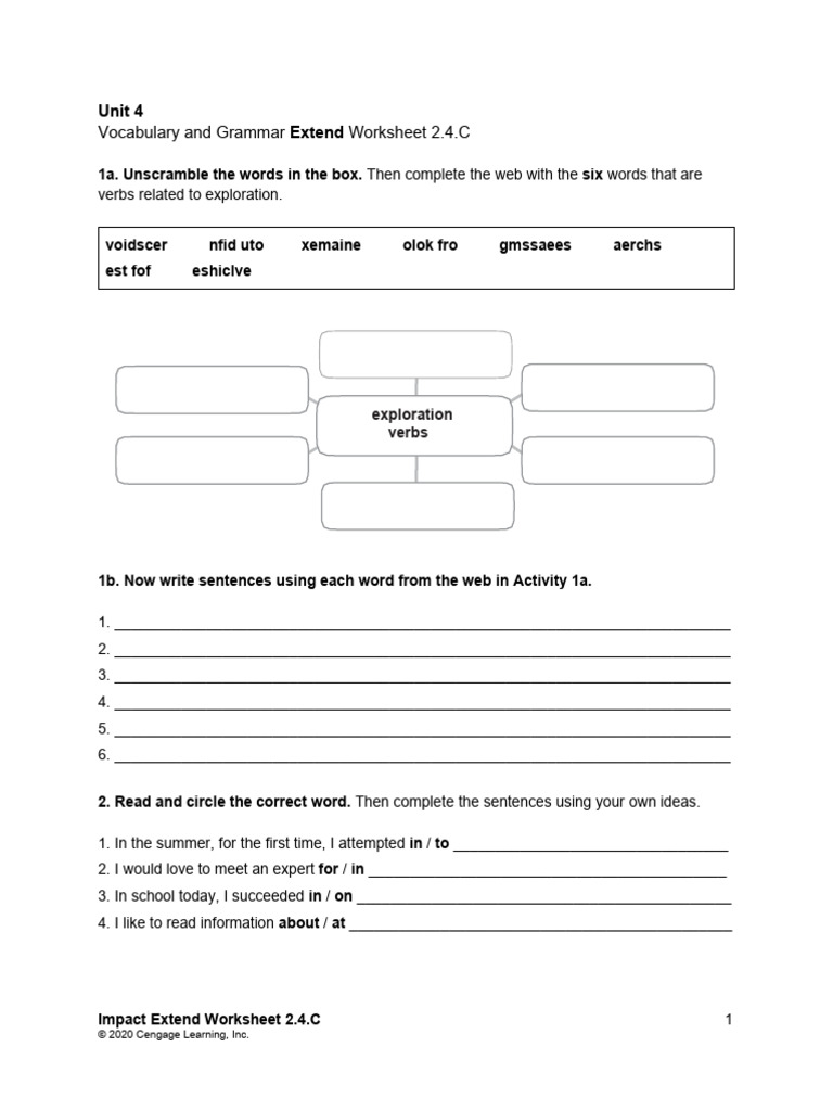 Impact 2 Unit 4 V and G Extend Worksheet 2.4.c | PDF | Language Arts & Discipline | Foreign ...