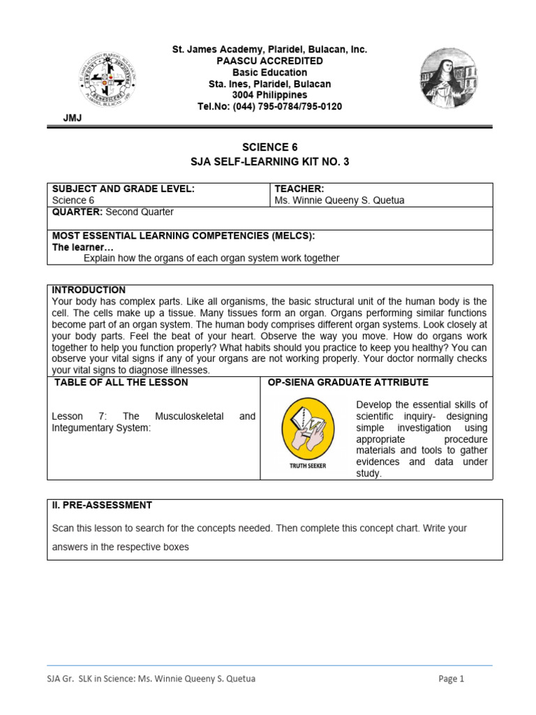 Muscuskeletal-System-SLK-3-Grade-6 | PDF | Muscle | Bone