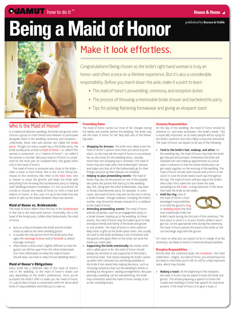 Being A Maid of Honor | PDF | Bridesmaid | Wedding