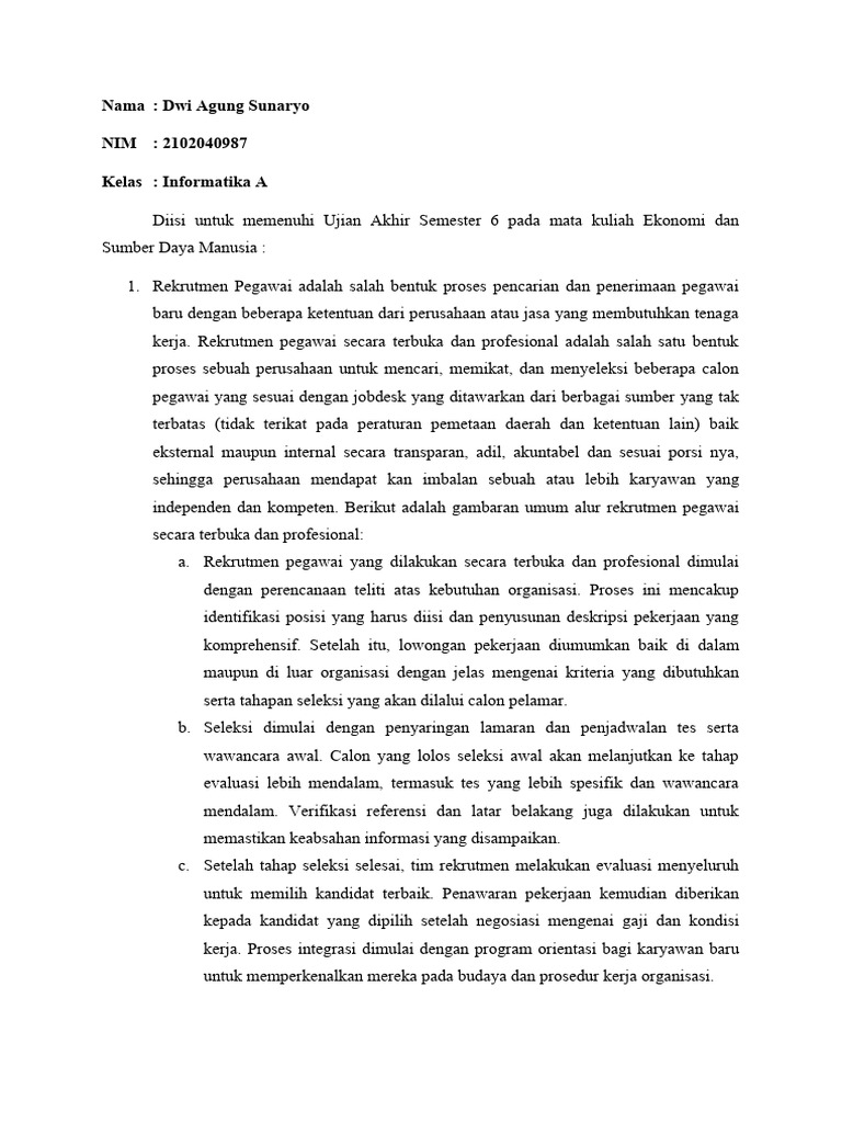 Dwi Agung Sunaryo - UAS - MSDM | PDF