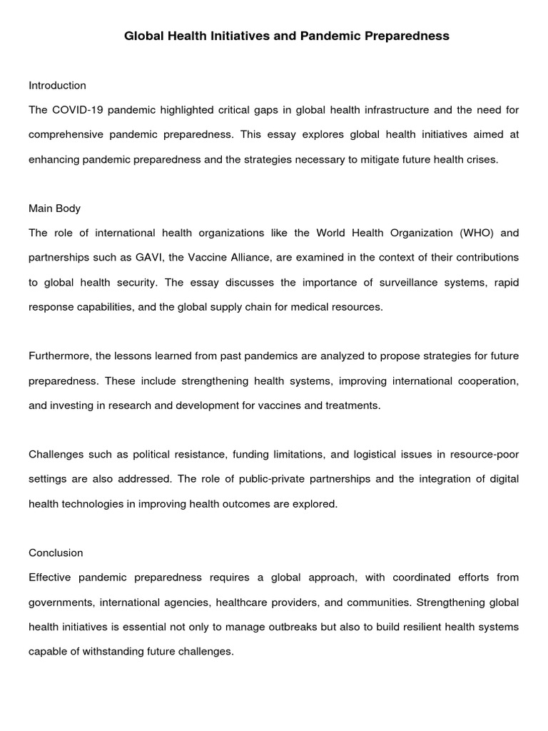 Global Health Initiatives Essay | PDF | Self-Improvement