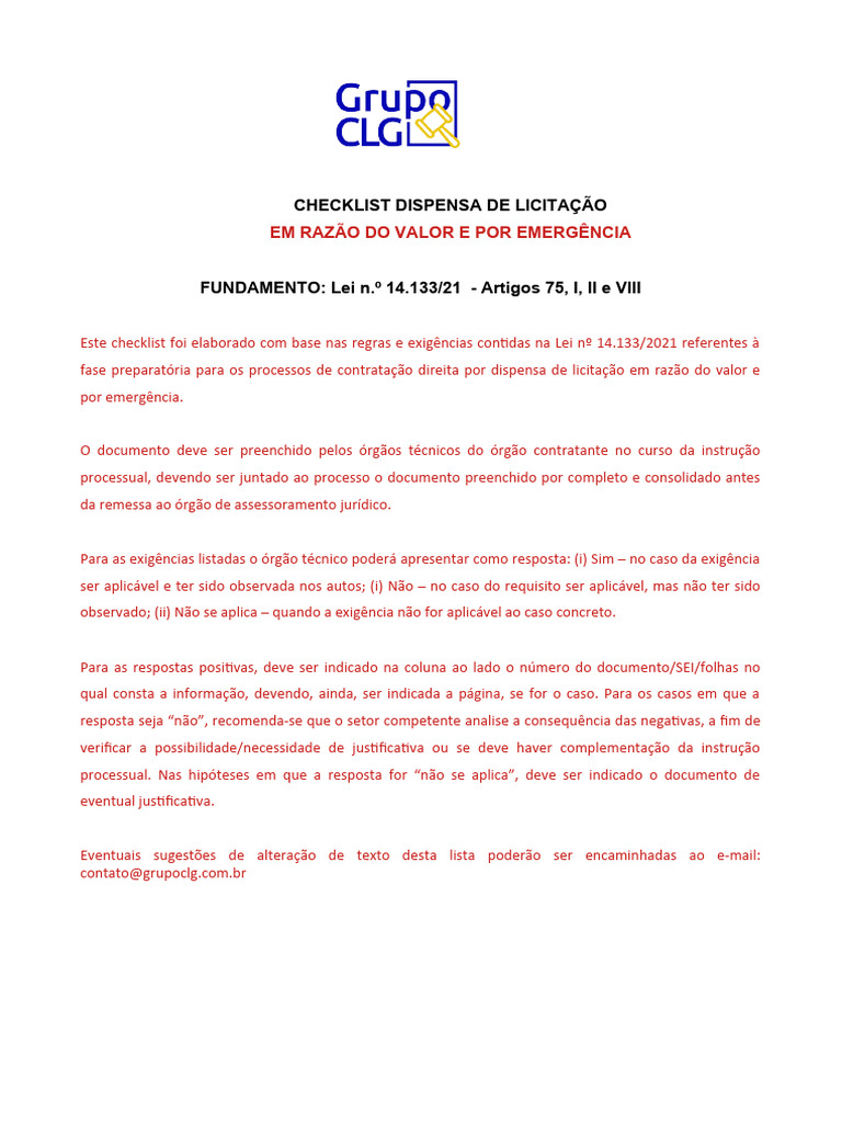 Checklist de Dispensa de Licitação | PDF