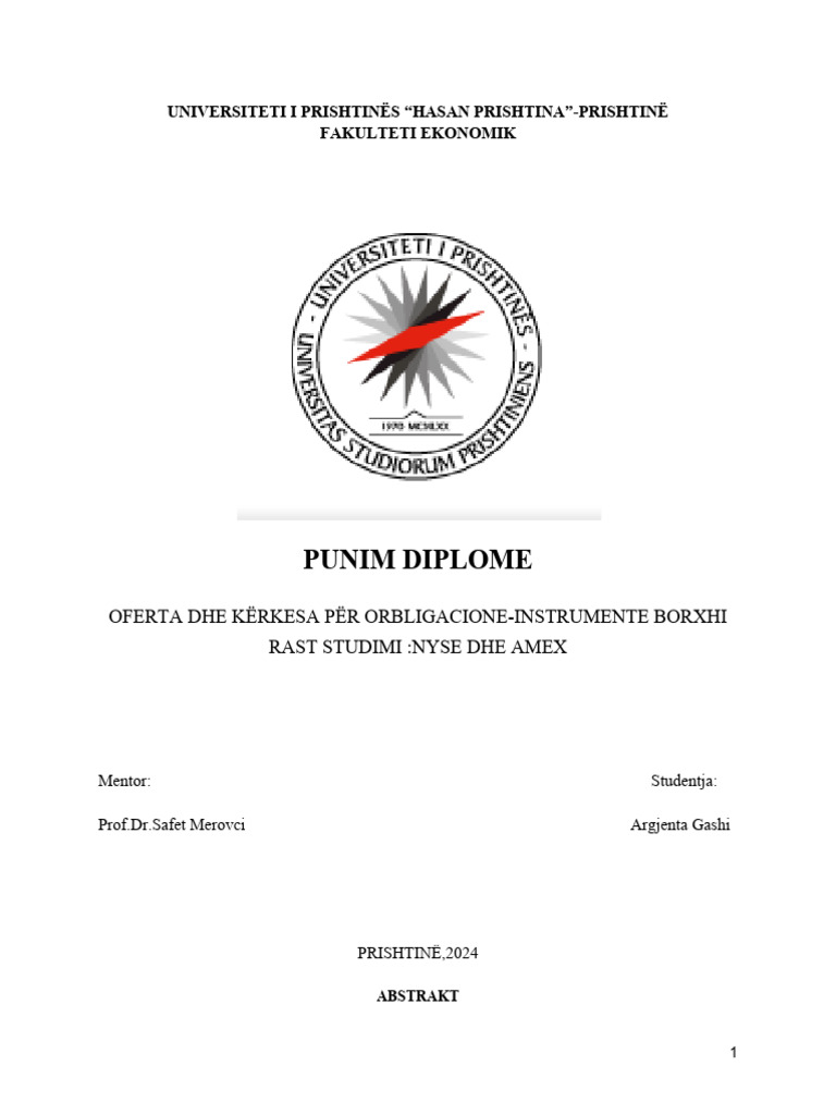 Punim Diplome: Universiteti I Prishtinës "Hasan Prishtina"-Prishtinë ...